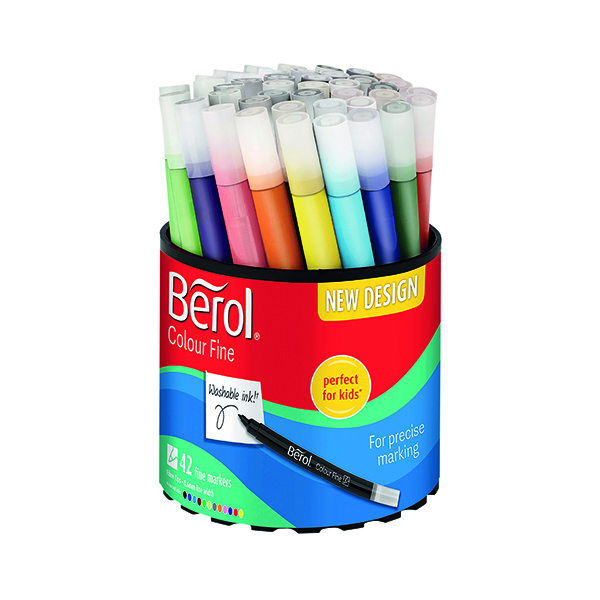 Berol Assorted Water-Based Colourfine Pen Tub (42 Pack) S0376490 ...